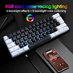 60% Wired Gaming Keyboard, RGB Backlit Ultra Compact Mini Keyboard, Waterproof Mini Compact 61-Key Keyboard for PC/Mac Gamers, Typist, Travel, Easy Travel (Black & White)