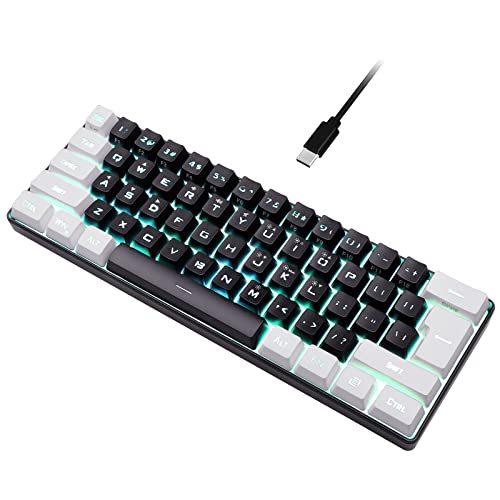 60% Wired Gaming Keyboard, RGB Backlit Ultra Compact Mini Keyboard, Waterproof Mini Compact 61-Key Keyboard for PC/Mac Gamers, Typist, Travel, Easy Travel (Black & White)