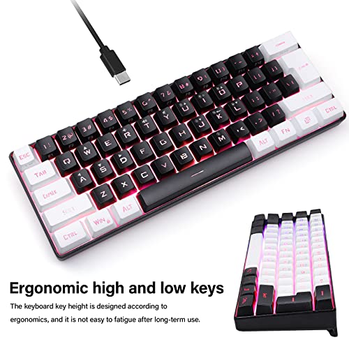 60% Wired Gaming Keyboard, RGB Backlit Ultra Compact Mini Keyboard, Waterproof Mini Compact 61-Key Keyboard for PC/Mac Gamers, Typist, Travel, Easy Travel (Black & White)