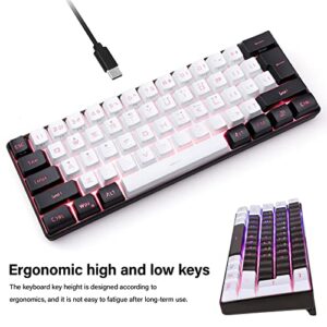 60% Wired Gaming Keyboard, RGB Backlit Ultra Compact Mini Keyboard, Waterproof Mini Compact 61-Key Keyboard for PC/Mac Gamers, Typist, Travel, Easy Travel (Black & White)