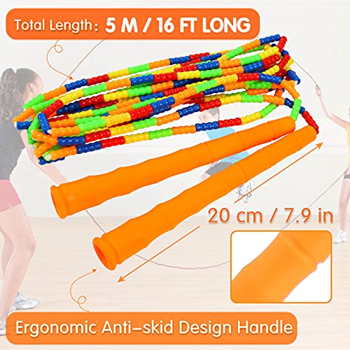 Supertrip Double Dutch Jump Rope Soft Beaded Jump Rope Long Jump Rope 16 FT 2 Pack, Jump Ropes For Women Adult Kids Adjustable Skipping Rope Long Enough for 4-5 Jumpers Orange