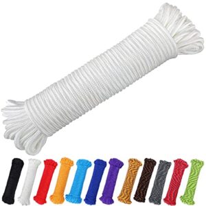 perkhomy 90 ft 1/4 inch (7mm) nylon poly rope flag pole polypropylene clothes line camping utility good for tie pull swing climb knot (white)