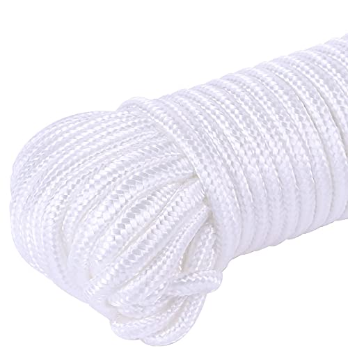 PerkHomy 90 ft 1/4 inch (7mm) Nylon Poly Rope Flag Pole Polypropylene Clothes Line Camping Utility Good for Tie Pull Swing Climb Knot (White)