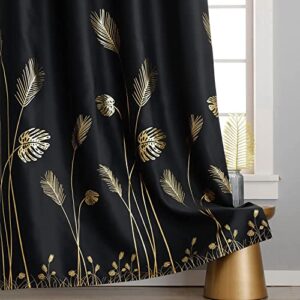 Estelar Textiler Black Blackout Curtains for Bedroom 84 Inches Long, Room Darkening Grommet Window Thermal Insulated Curtains for Living Room,Light Blocking Gold Pattern Design Drapes,52Wx84L,2 Panels