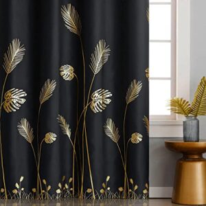 Estelar Textiler Black Blackout Curtains for Bedroom 84 Inches Long, Room Darkening Grommet Window Thermal Insulated Curtains for Living Room,Light Blocking Gold Pattern Design Drapes,52Wx84L,2 Panels