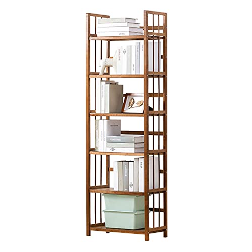 IOTXY Adjustable Bamboo Open Bookshelf - Small 6-Tier Tall Free Standing Storage Rack, Multifunctional Display Stand for Home and Office, Bookcase, Light Brown