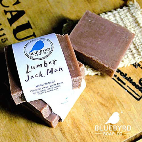 Bluebyrd Soap Co. Lumberjack Pumice Bar Soap for Men | Mens Natural Scrub Bar For Hands, Feet, & Body | Gritty Loofah Soap Bar | Pine Forest Scent Exfoliating Bar Soap (LUMBERJACK)