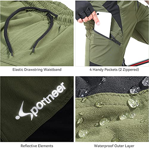 Sportneer Mens Mountain Bike Shorts - 3D Padding MTB Cycling Shorts for Men with Liner and Loose Fit (Large, Green)