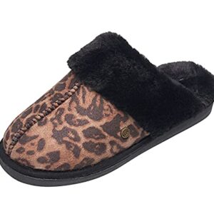 NINE WEST Scuff Slippers For Women, Extra Soft & Comfortable Winter House Shoes, Leopard, Medium 7-8