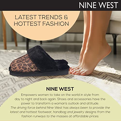 NINE WEST Scuff Slippers For Women, Extra Soft & Comfortable Winter House Shoes, Leopard, Medium 7-8