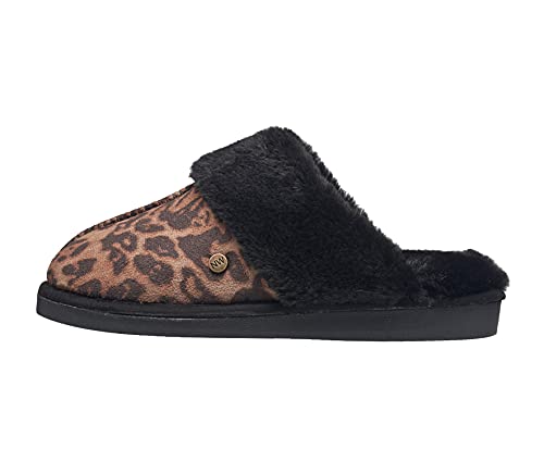 NINE WEST Scuff Slippers For Women, Extra Soft & Comfortable Winter House Shoes, Leopard, Medium 7-8