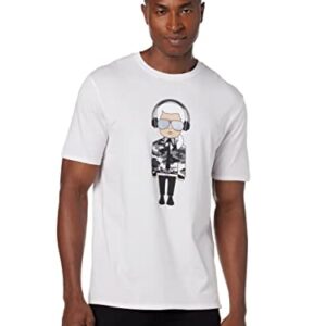 Karl Lagerfeld Paris mens Reflective Karl Chacracter With Headphones Short Sleeve Crew Neck T-shirt T Shirt, White, Large US