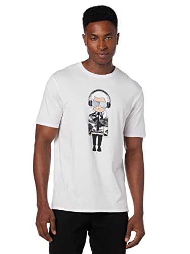 Karl Lagerfeld Paris mens Reflective Karl Chacracter With Headphones Short Sleeve Crew Neck T-shirt T Shirt, White, Large US