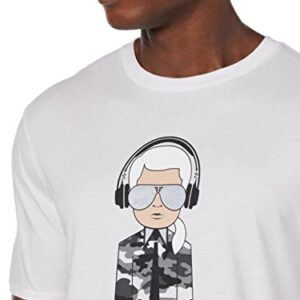 Karl Lagerfeld Paris mens Reflective Karl Chacracter With Headphones Short Sleeve Crew Neck T-shirt T Shirt, White, Large US