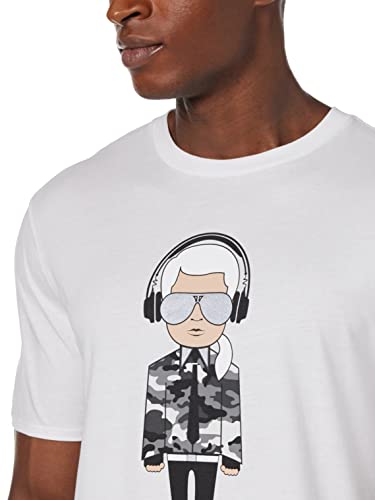 Karl Lagerfeld Paris mens Reflective Karl Chacracter With Headphones Short Sleeve Crew Neck T-shirt T Shirt, White, Large US