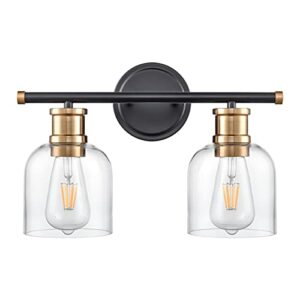 maglaw modern wall sconce lights 2 lights matte black bathroom lighting with clear glass shades antique brass vintage vanity light fixtures etl listed