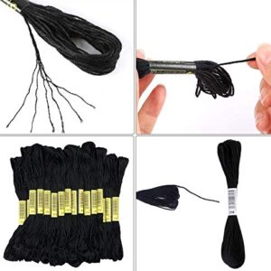 Cldamecy Black Embroidery Floss,26 Skeins Embroidery Threads for Cross Stitch,Friendship Bracelets String,and DIY Art Craft ,with 10 PCS Floss Bobbins