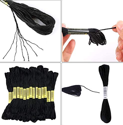 Cldamecy Black Embroidery Floss,26 Skeins Embroidery Threads for Cross Stitch,Friendship Bracelets String,and DIY Art Craft ,with 10 PCS Floss Bobbins