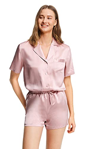 LilySilk Women's Silk Pajamas Short Sleeve Sleepwear Button Down 19 Momme 100% Mulberry Silk Two Piece Pajama Set Rosy Pink S