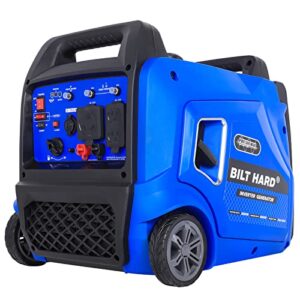 bilt hard generator 5500 watt, quiet inverter generator portable with electric start, 120v nema 5-20r, nema tt-30r and 12v dc output, outdoor generators for home backup use and rv ready