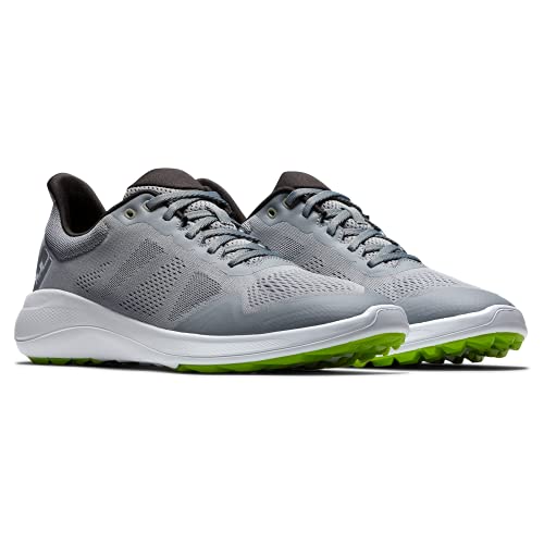 FootJoy Men's FJ Flex Golf Shoe, Grey/White/Lime, 14