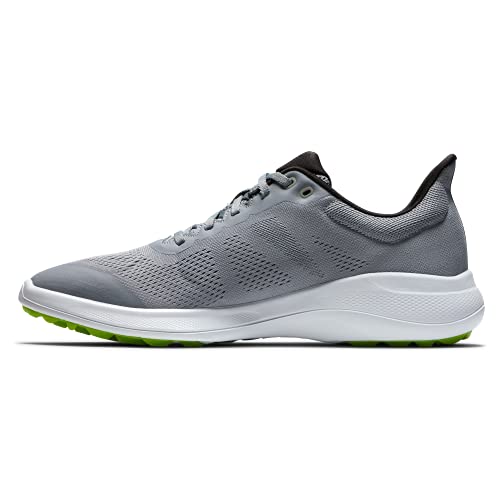 FootJoy Men's FJ Flex Golf Shoe, Grey/White/Lime, 14