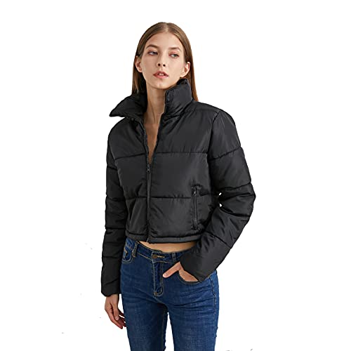 Hujoin Copped Puffer Jacket Women Crop Short Black Jacket Fashion Jackets for Women Short