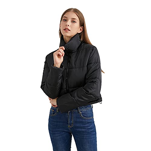 Hujoin Copped Puffer Jacket Women Crop Short Black Jacket Fashion Jackets for Women Short