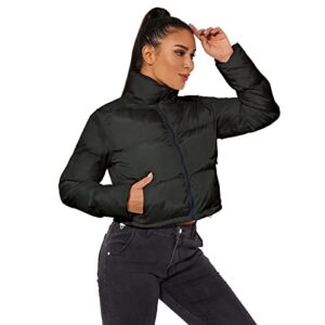 Hujoin Copped Puffer Jacket Women Crop Short Black Jacket Fashion Jackets for Women Short