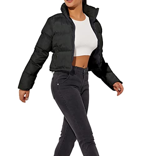 Hujoin Copped Puffer Jacket Women Crop Short Black Jacket Fashion Jackets for Women Short