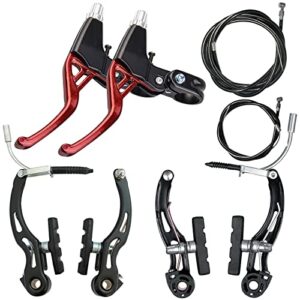 lomodo 6 pieces bicycle brake accessories including 2 pack aluminium alloy brake levers (2.2 cm in diameter) and 2 pair v brake set and 2 pack brake wire for mountain/road/mtb bike(red)