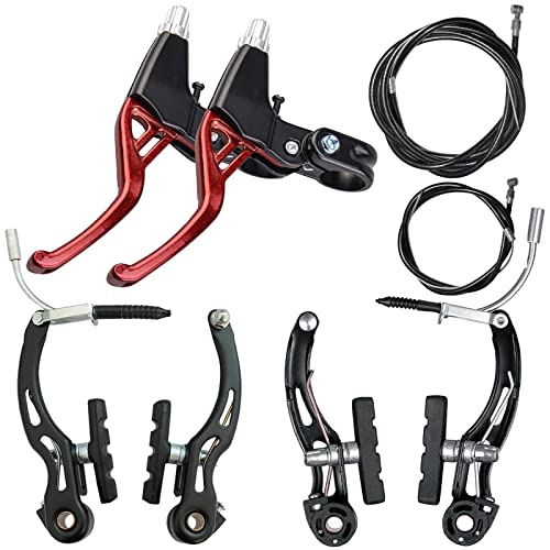 Lomodo 6 Pieces Bicycle Brake Accessories Including 2 Pack Aluminium Alloy Brake Levers (2.2 cm in Diameter) and 2 Pair V Brake Set and 2 Pack Brake Wire for Mountain/Road/MTB Bike(Red)