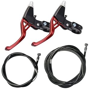 Lomodo 6 Pieces Bicycle Brake Accessories Including 2 Pack Aluminium Alloy Brake Levers (2.2 cm in Diameter) and 2 Pair V Brake Set and 2 Pack Brake Wire for Mountain/Road/MTB Bike(Red)