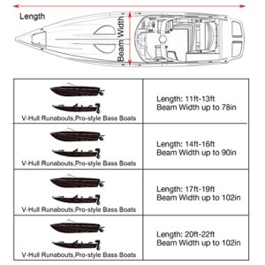 NEVERLAND Trailerable Boat Cover 17-19ft,Made of Reinforced Waterproof 420D Oxford Fabric Fits V Shape/V-Hull and Tri-Hull Runabouts Pro-Style Bass Boats.Fit Length 17-19ft,Beam Width up to 102".