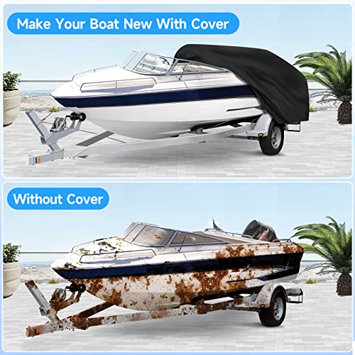 NEVERLAND Trailerable Boat Cover 17-19ft,Made of Reinforced Waterproof 420D Oxford Fabric Fits V Shape/V-Hull and Tri-Hull Runabouts Pro-Style Bass Boats.Fit Length 17-19ft,Beam Width up to 102".