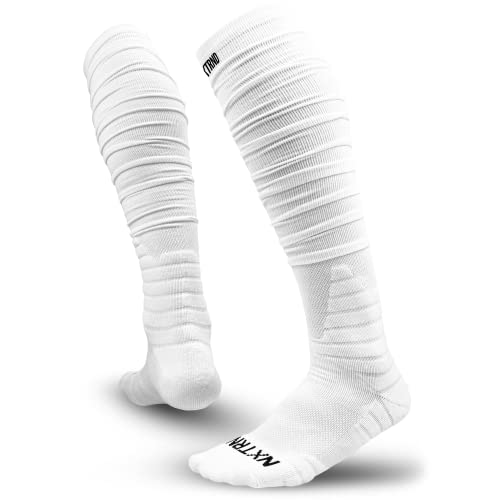 Nxtrnd XTD Scrunch Football Socks, Extra Long Padded Sport Socks for Men & Boys (White, Y)