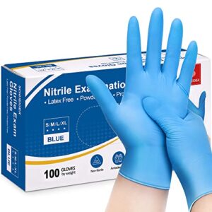 schneider nitrile exam disposable gloves for medical, cleaning, 4mil, blue, medium 100-ct box, latex-free, food safe rubber gloves for cooking & food prep, powder-free, non-sterile