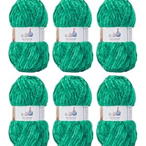 YUYOYE Chenille Yarn for Crochet and Knitting, Velvet Yarn, Fruit Green,40-6pack