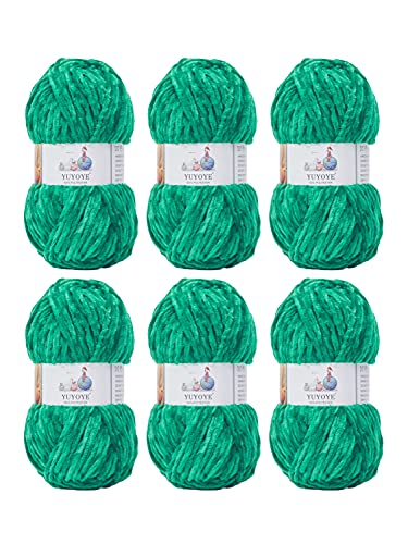 YUYOYE Chenille Yarn for Crochet and Knitting, Velvet Yarn, Fruit Green,40-6pack