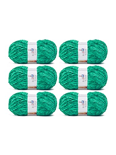 YUYOYE Chenille Yarn for Crochet and Knitting, Velvet Yarn, Fruit Green,40-6pack