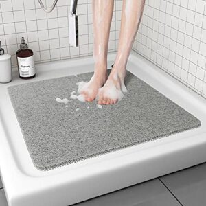 non slip shower mat, comfortable bath mat for textured surface,quick drying easy cleaning shower floor mat for wet area,without suction cups grey 24 x 24