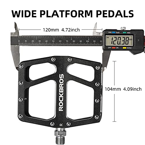 ROCKBROS Mountain Bike Pedals MTB Pedal Aluminum Bicycle Wide Platform Flat Pedals 9/16" Cycling Sealed Bearing Pedals for Road Mountain BMX MTB Bike