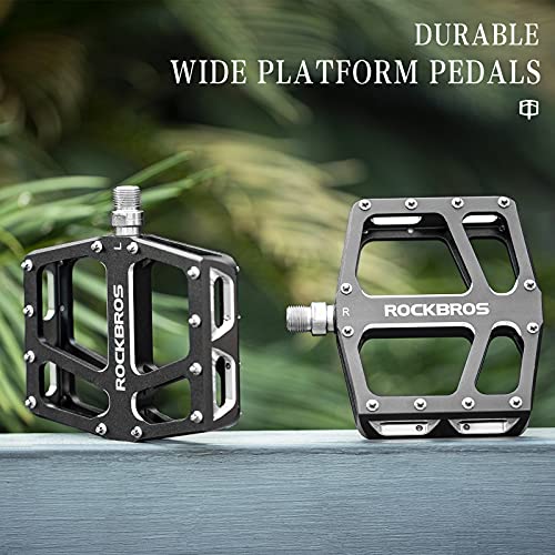 ROCKBROS Mountain Bike Pedals MTB Pedal Aluminum Bicycle Wide Platform Flat Pedals 9/16" Cycling Sealed Bearing Pedals for Road Mountain BMX MTB Bike