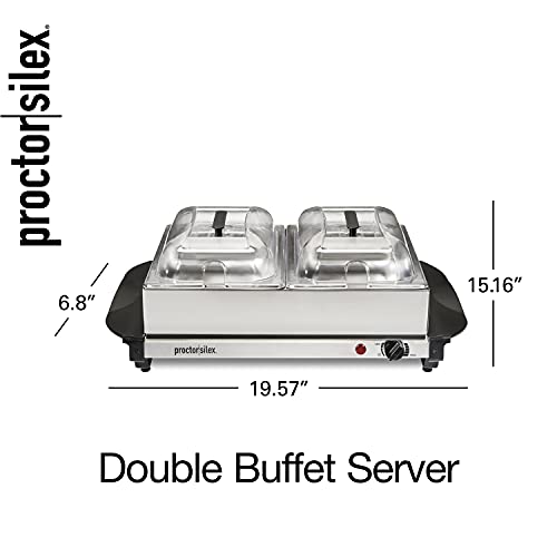 Proctor-Silex Buffet Server & Food Warmer, Adjustable Heat, for Parties, Holidays and Entertaining, Two 2.5 Quart Oven-Safe Chafing Dish Set, Stainless Steel