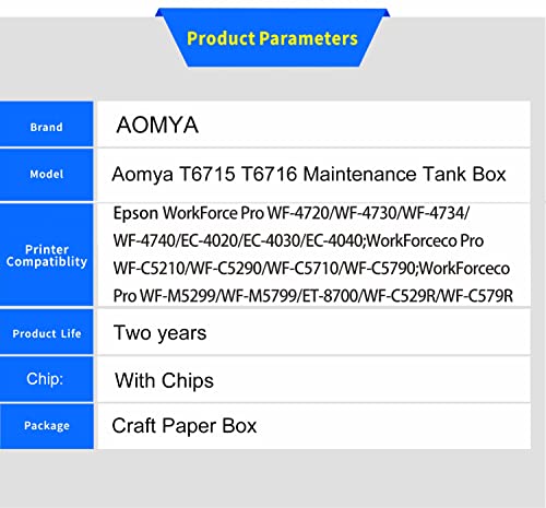 Aomya Remanufactured T6715 T6716 Ink Maintenance Box Compatible with Workforce Pro WF-4720 WF-4730 WF-4740 WF-3820 WF-4820 WF-4830 ET-8700 WF-4734 WF-C5790 WF-M5799 WF-C5710 EC-4020 Printer