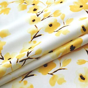 Melodieux Floral Curtains 84 Inches Long for Living Room, Farmhouse Yellow Apricot Flower Print White Decorative Grommet Drapes, 52x84 Inch, 2 Panels