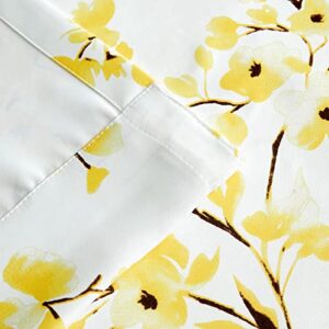 Melodieux Floral Curtains 84 Inches Long for Living Room, Farmhouse Yellow Apricot Flower Print White Decorative Grommet Drapes, 52x84 Inch, 2 Panels