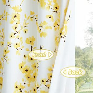 Melodieux Floral Curtains 84 Inches Long for Living Room, Farmhouse Yellow Apricot Flower Print White Decorative Grommet Drapes, 52x84 Inch, 2 Panels