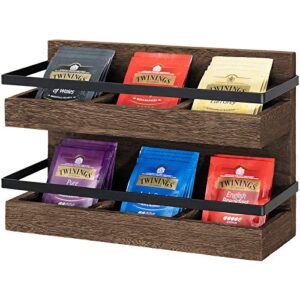 mkono tea bag organizer 2 tier rustic wood tea bags holder wall mounted tea box for tea storage coffee condiment display shelf tea rack for cabinet, counter, café, home, office