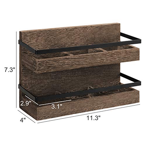 Mkono Tea Bag Organizer 2 Tier Rustic Wood Tea Bags Holder Wall Mounted Tea Box for Tea Storage Coffee Condiment Display Shelf Tea Rack for Cabinet, Counter, Café, Home, Office